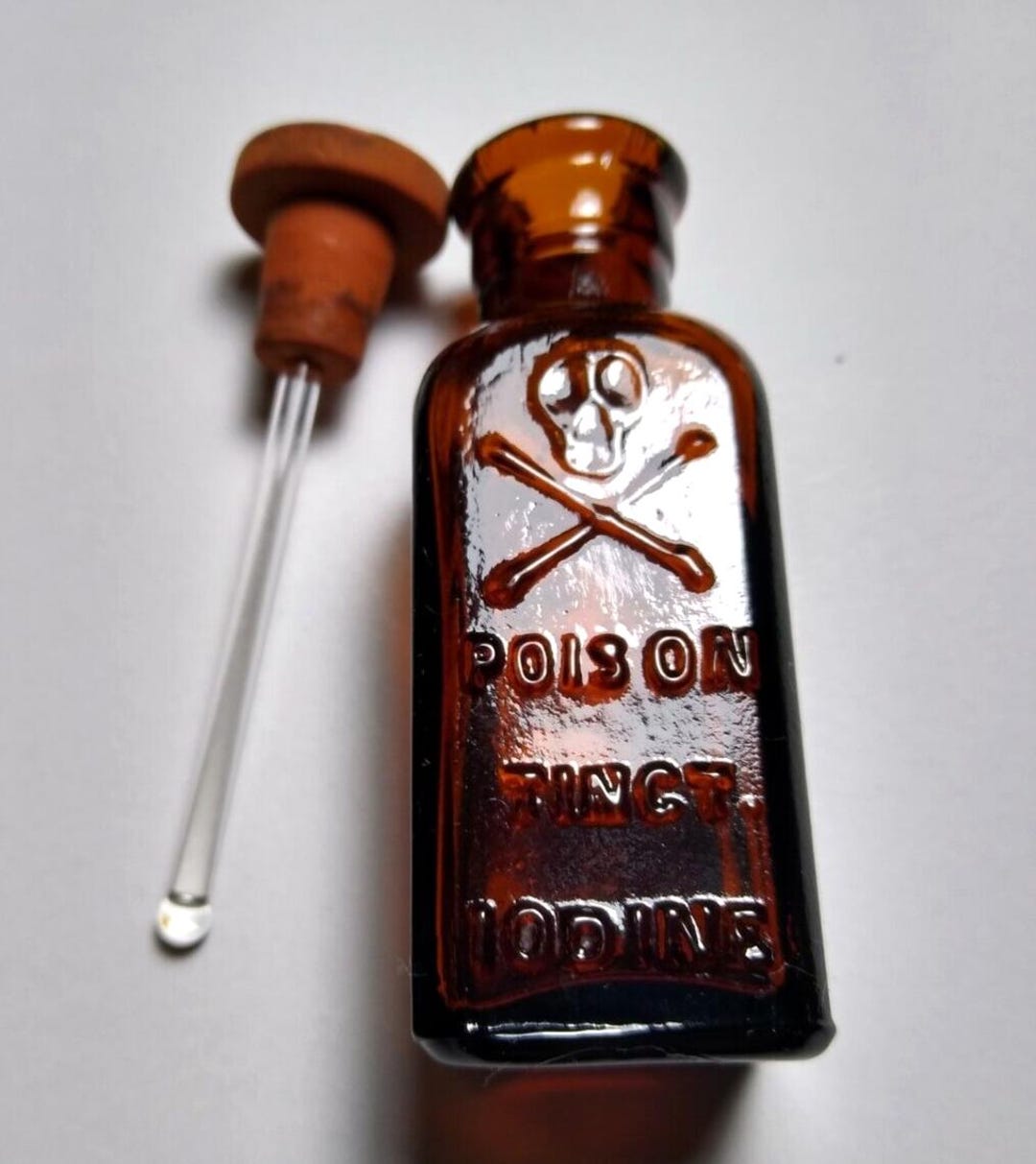 Amber Antique Poison Medicine Bottle Dauber Skull Crossbones TINCT ...