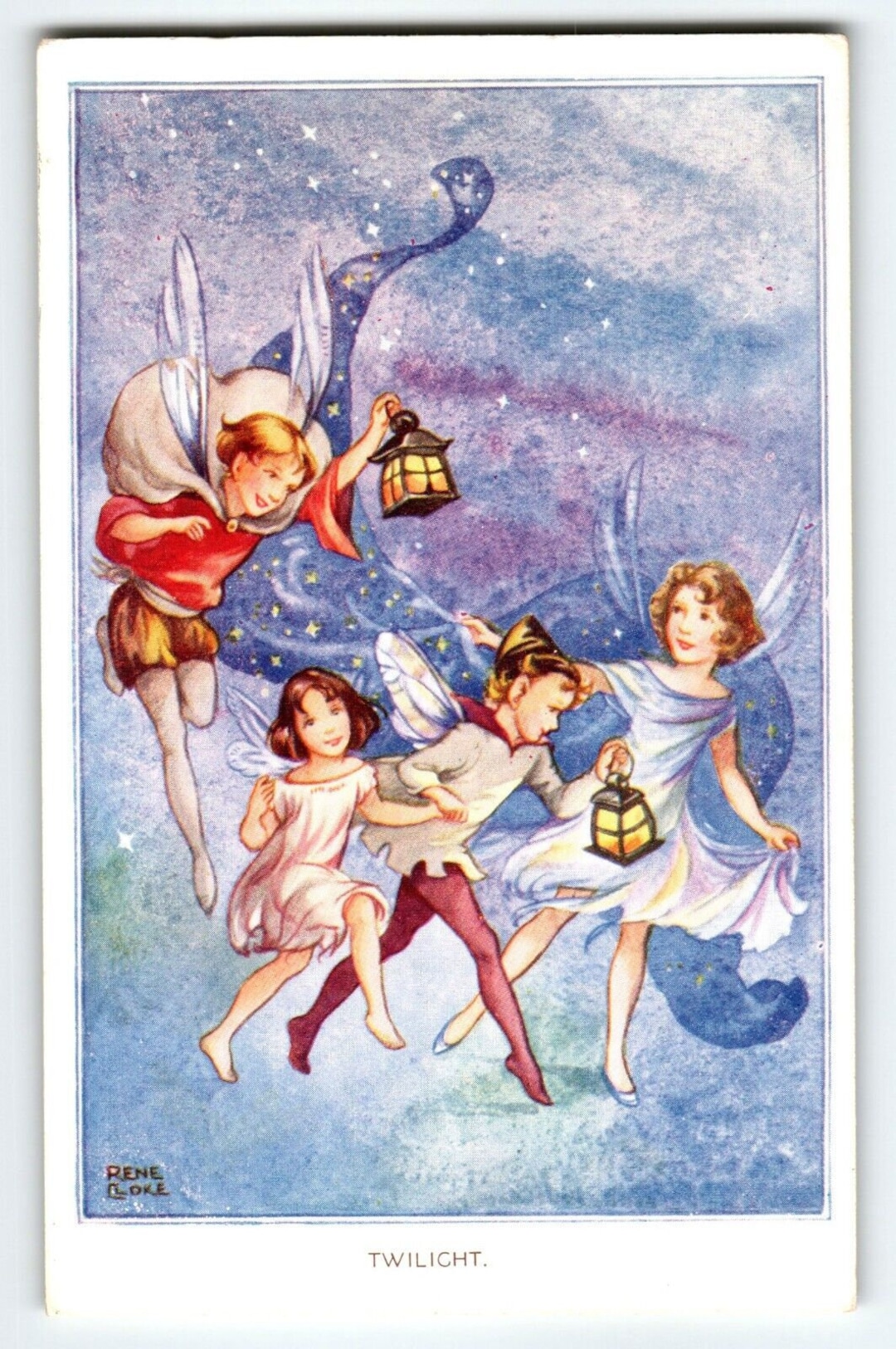 Fairies Postcard Sprites Twilight Lanterns Fantasy Rene Cloke Valentine ...