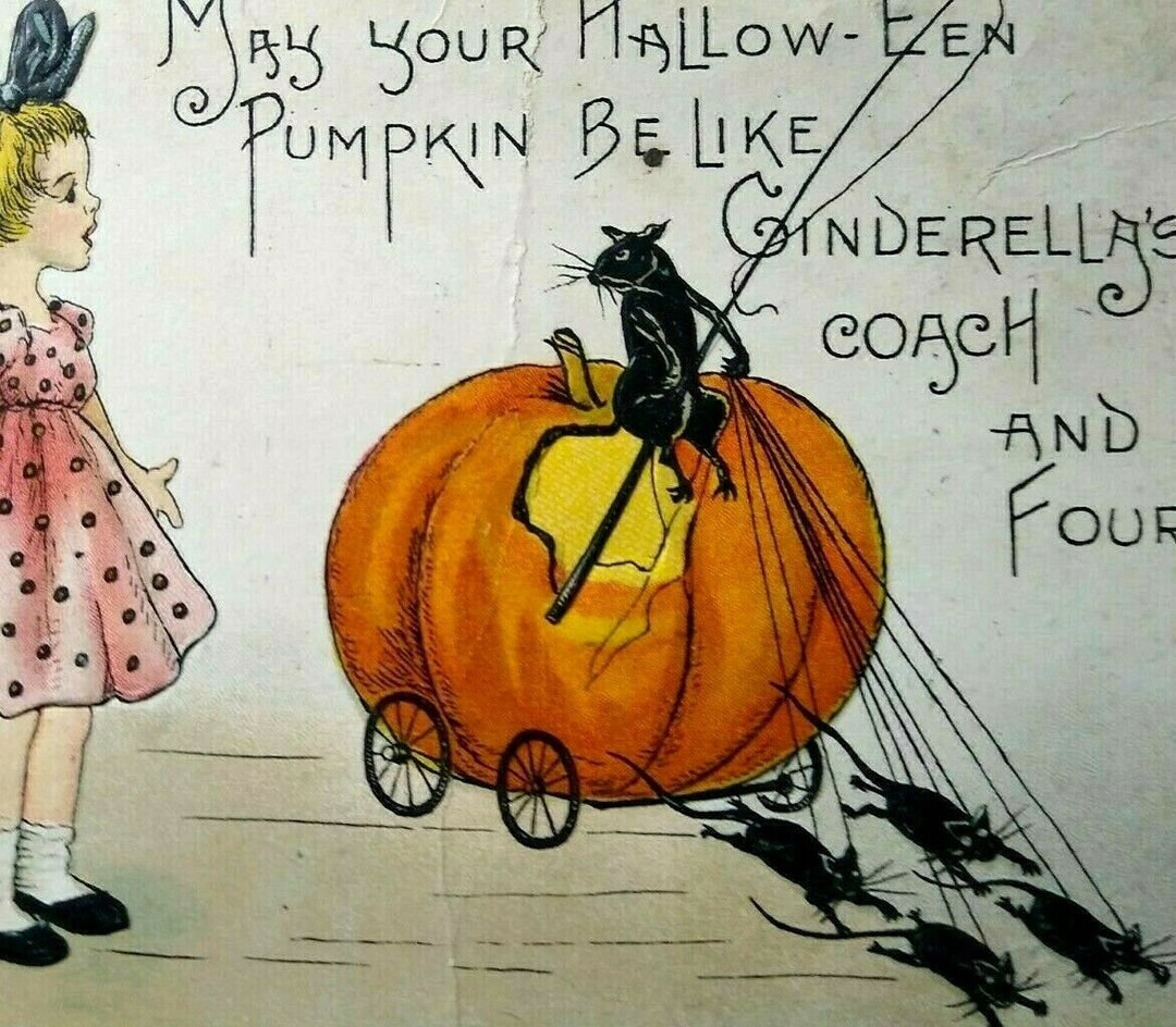 Halloween Postcard Rat Four Black Cats Chariot HBG Original - Etsy