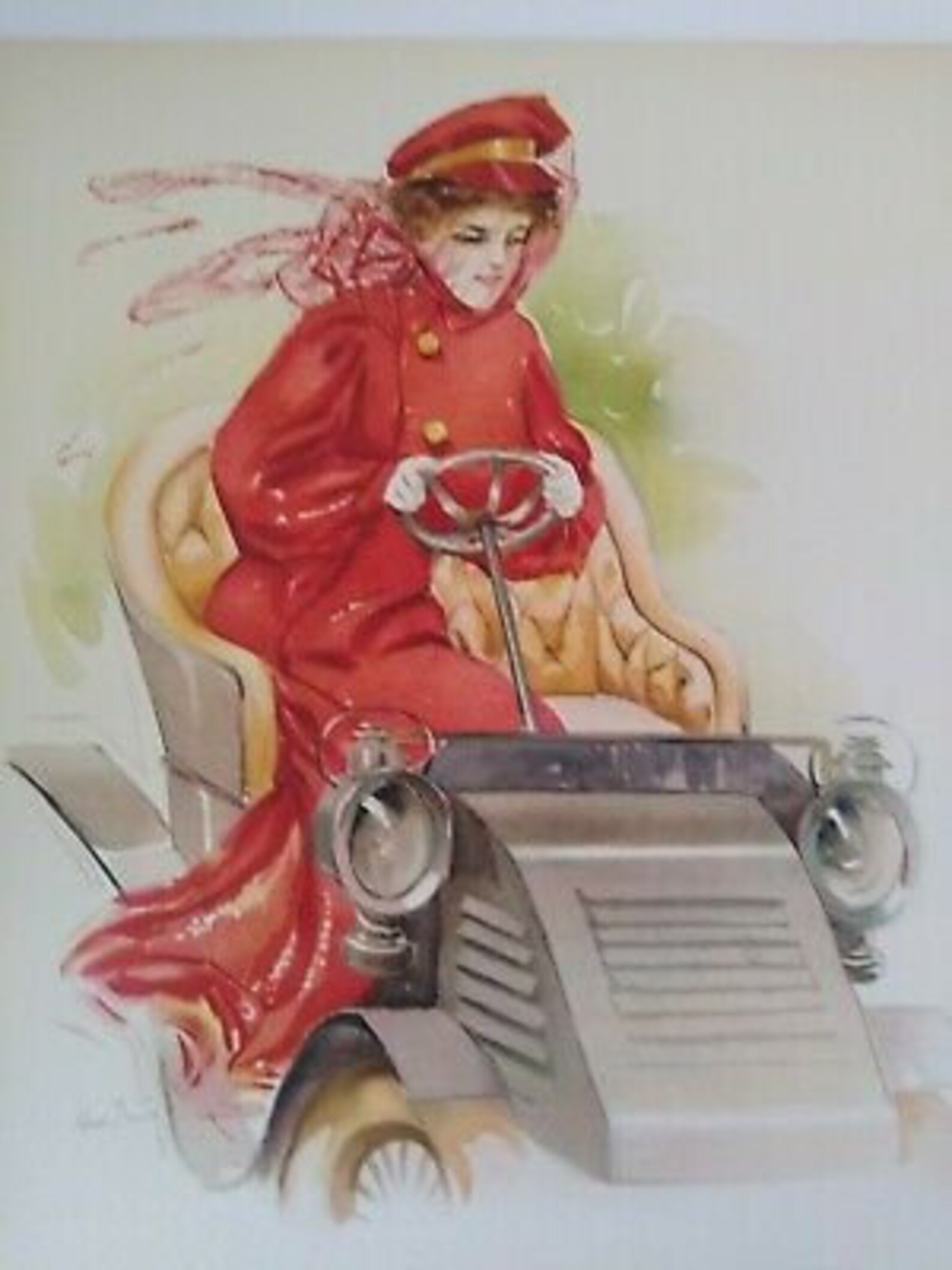 Victorian Art Print Lady Driving Jalopy Car Original 10X13 | Etsy