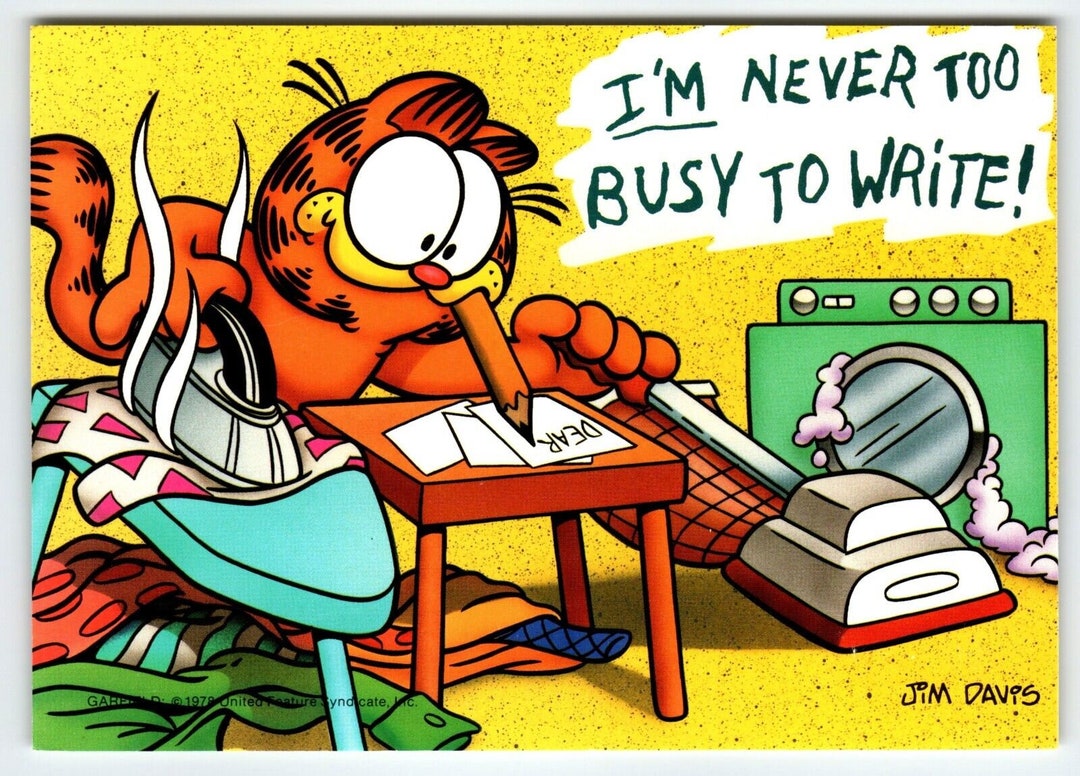 Garfield Postcard Never Too Busy To Write Jim Davis Comic Orange Tabby Cat 1978 Unique T Etsy