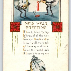 New Year Postcard Anthropomorphic Clock Human Legs Arms Fantasy Whitney ...