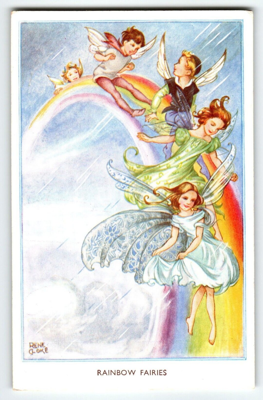 Fairies Postcard Fairy Sprites Ride Rainbow Fantasy Rene Cloke ...