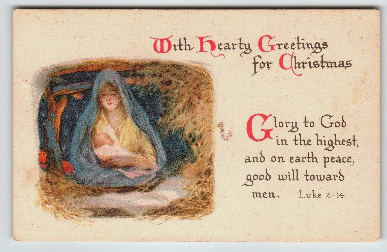 Vintage 1924 Christmas Postcard Nativity Scene With Hearty Greetings - Etsy