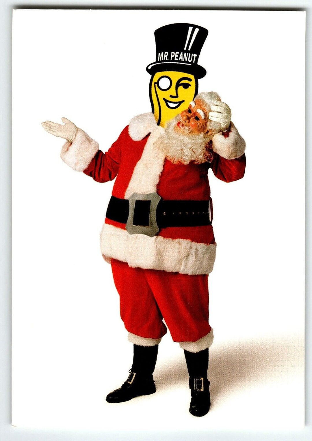 Mr Peanut Holds Santa Claus Mask Christmas Holiday Postcard Planters ...