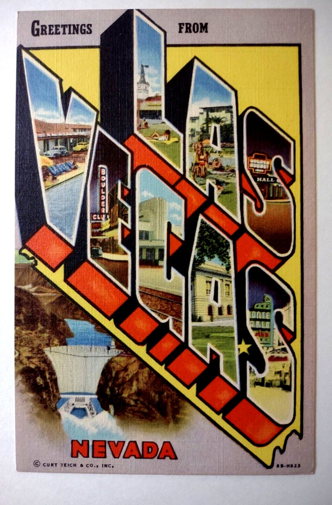 Greetings From Las Vegas Nevada Large Letter Postcard Linen Curt Teich ...