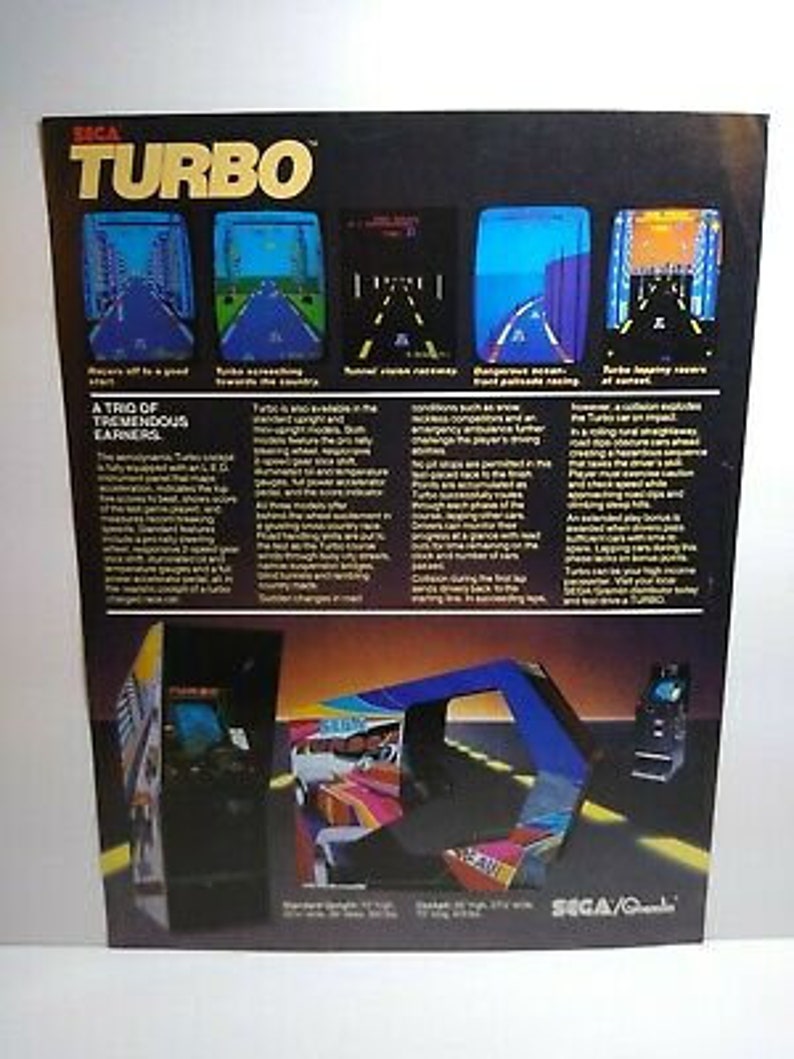 Turbo Arcade FLYER Mini 1982 Original Video Game Art Print - Etsy