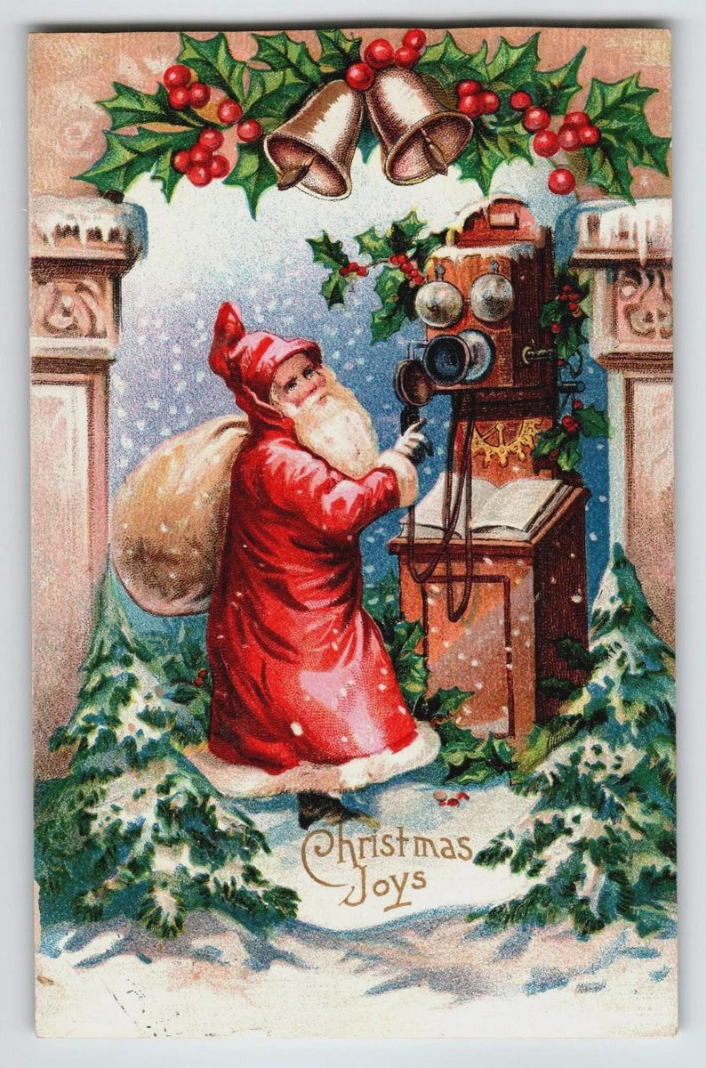 Vintage 1909 Santa Claus Christmas Postcard With Antique Telephone Long ...