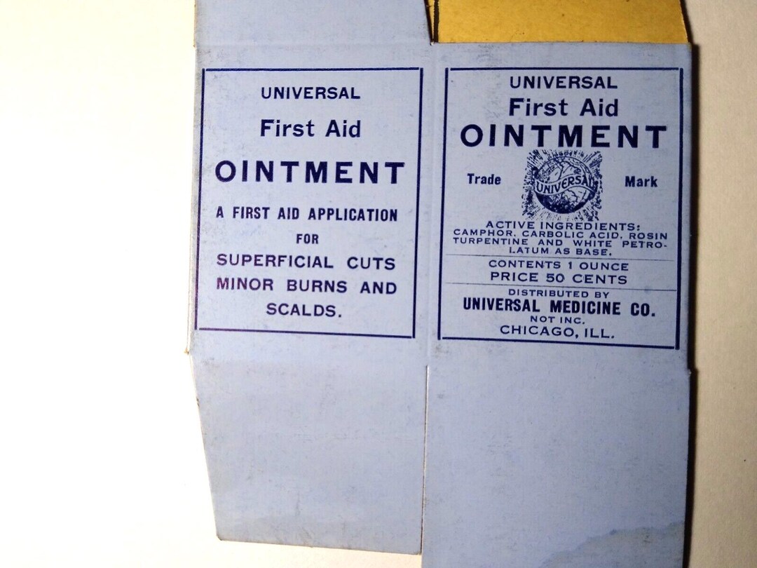 First Aid Ointment Vintage EMPTY Product Box Universal Medicine Co ...