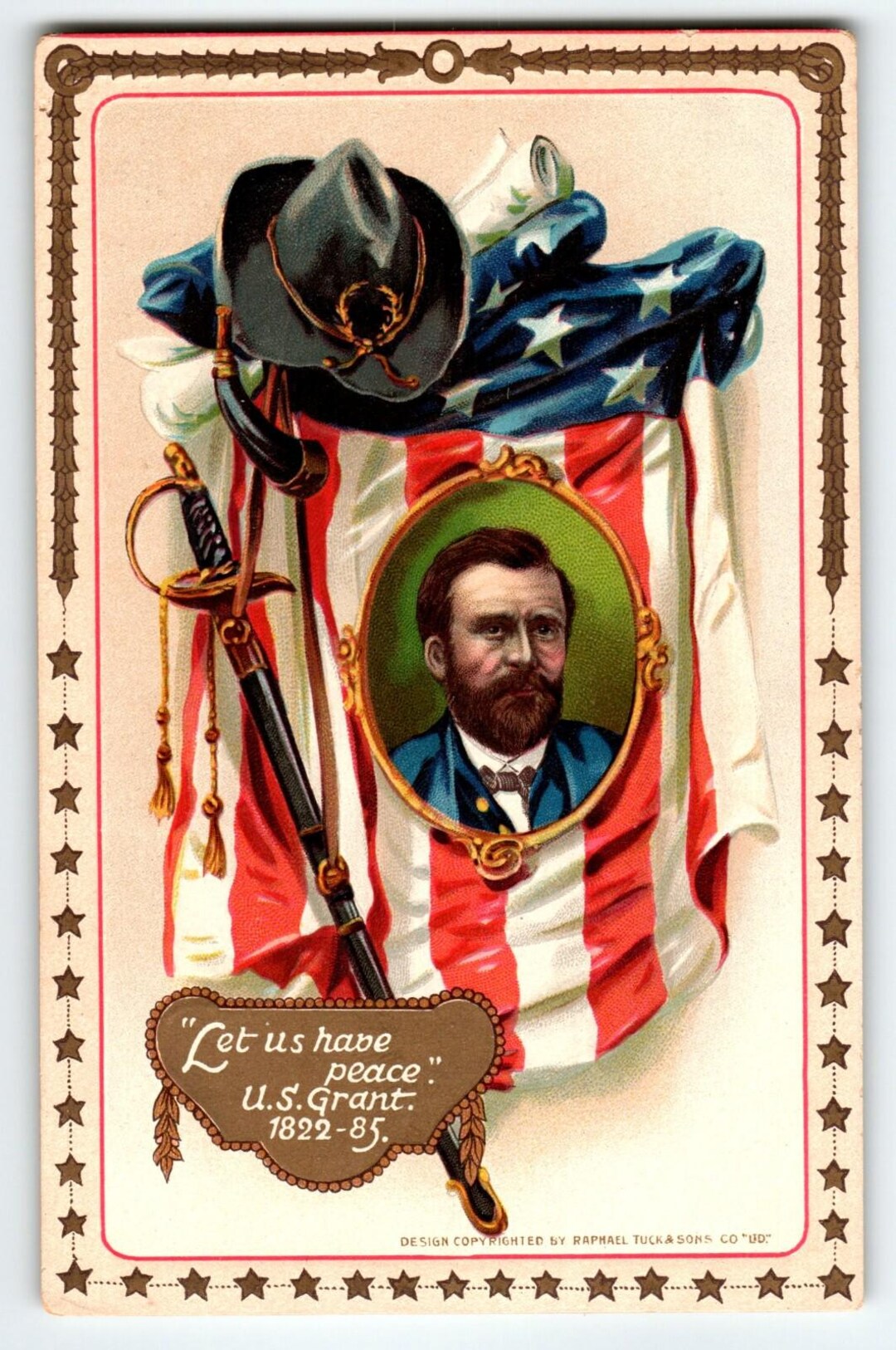 Decoration Memorial Day Postcard Portrait of Grant Flag Sword Tuck ...