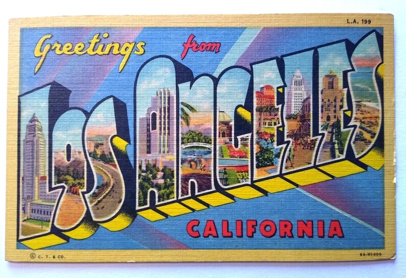 Greetings From Los Angeles California Large Big Letter Linen - Etsy