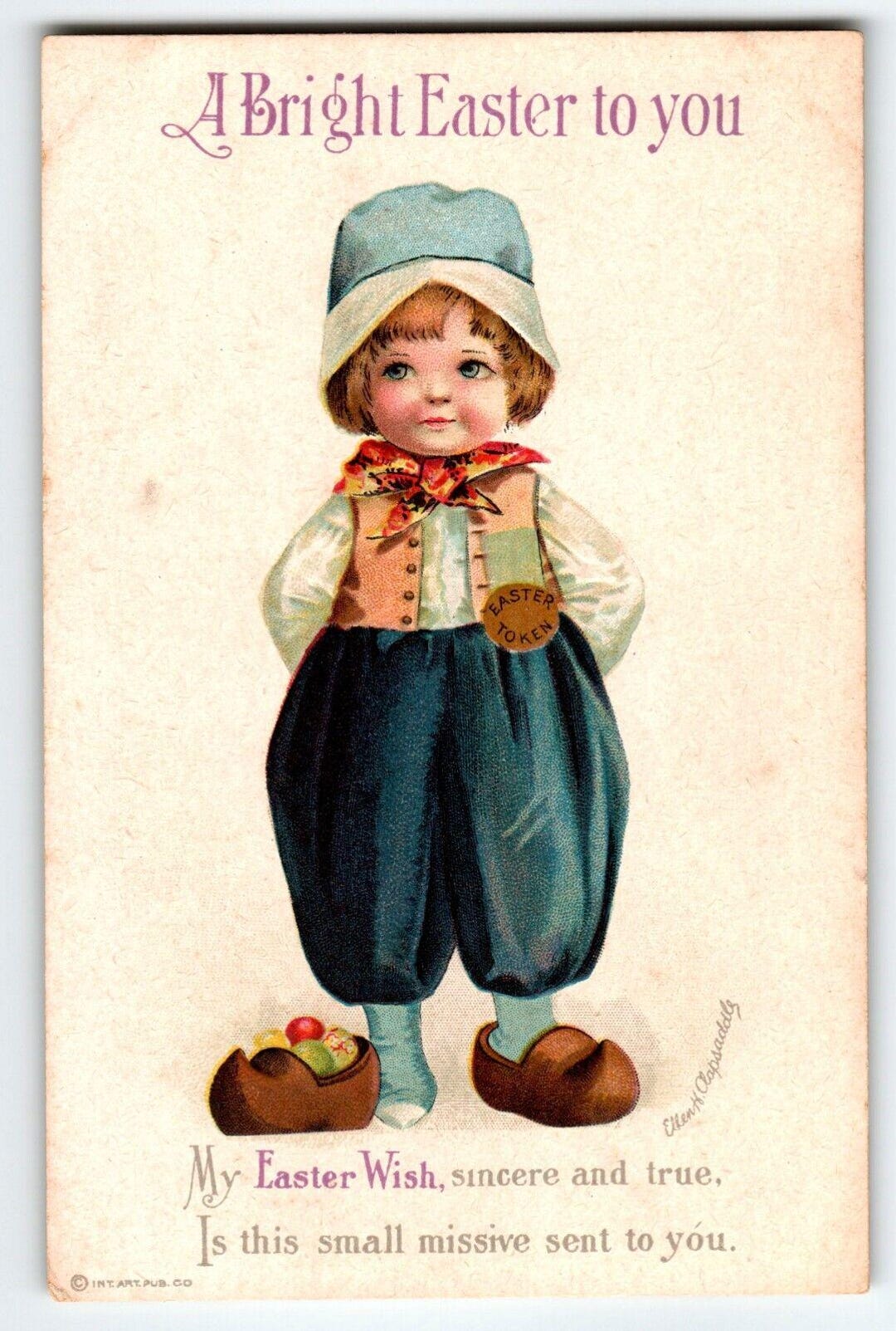 Easter Postcard Ellen Clapsaddle Dutch Boy Painted Eggs in Wooden Shoe ...