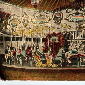 FLYING HORSES Carousel Postcard Savin Rock Connecticut Amusement Park ...