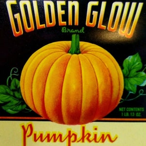 Golden Glow Brand Pumpkin Vegetable Can Label Halloween Vintage ...