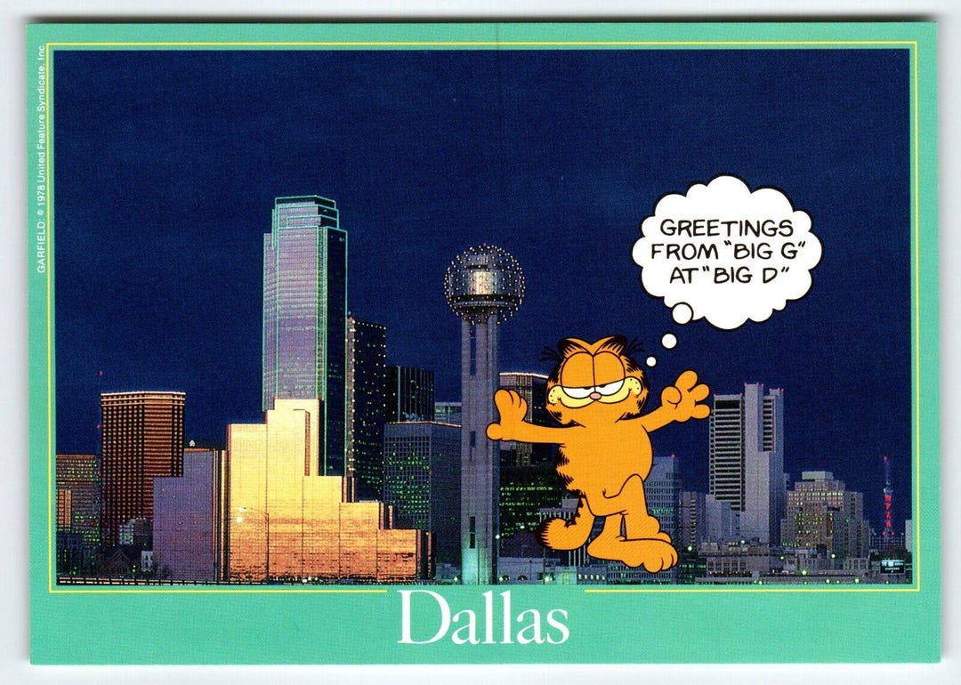 Garfield Cat Postcard Dallas Texas Orange Tabby Kitten Jim Davis 1978 ...