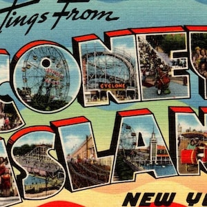 Greetings From Coney Island New York Large Letter Linen Postcard ...