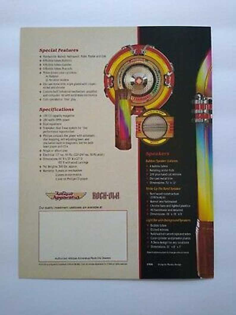 Rock Ola Antique Apparatus Jukebox Flyer Original Phonograph | Etsy
