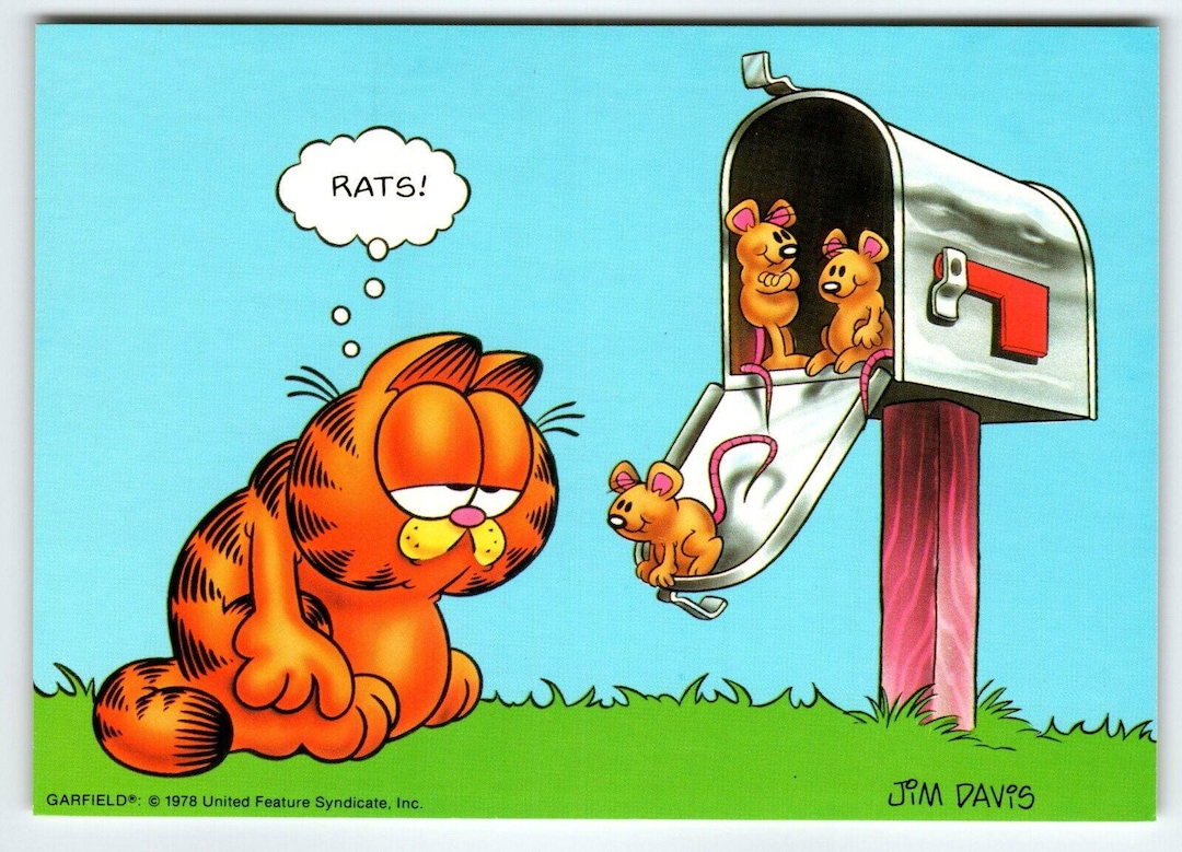 Garfield Cat Postcard Rats Mail Mailbox Jim Davis 1978 Orange Kitten ...