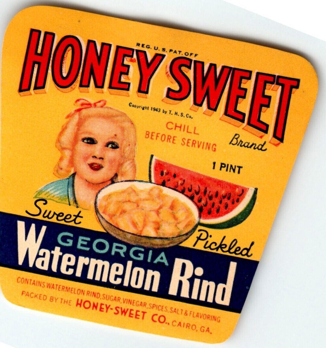 Honey Sweet Watermelon Rind Product Label 1940's Original Blonde Women ...