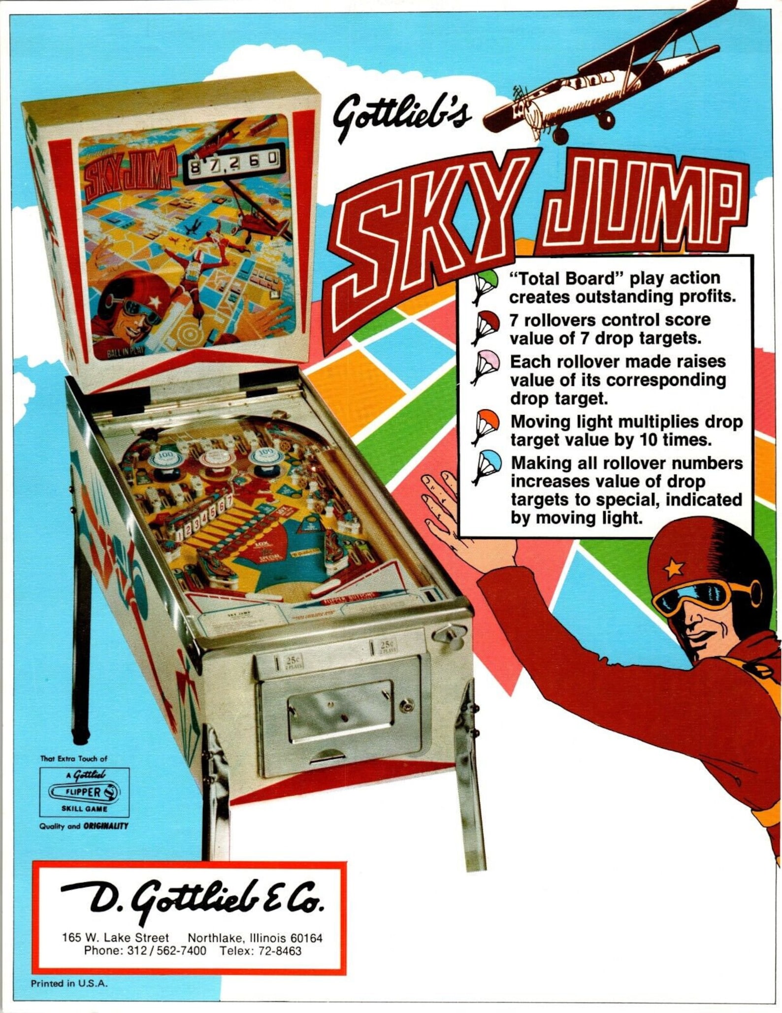 Sky Jump Pinball Flyer Original Vintage Game Electro-mechanical 1974 ...