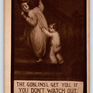 Halloween Postcard the Goblins Will Get You Children Staircase 134 ...