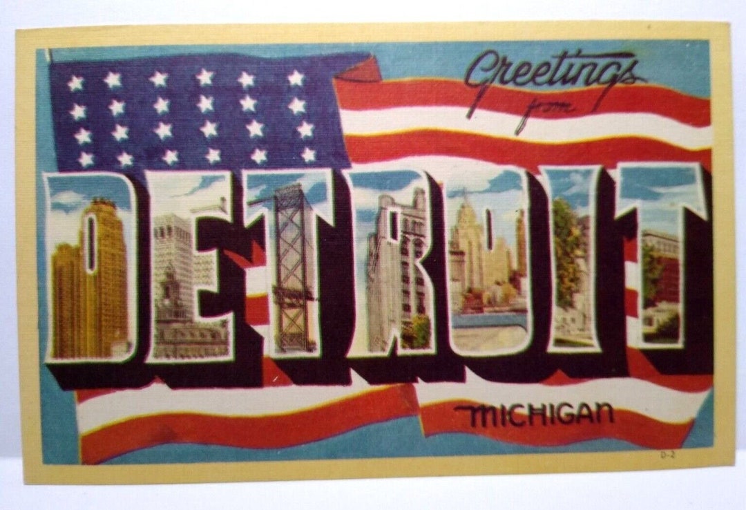 Greetings From Detroit Michigan Large Letter Postcard Linen Dexter ...