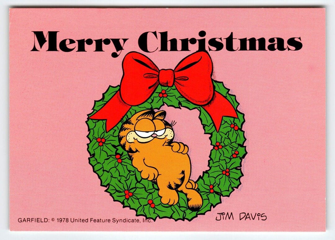 Garfield Postcard Christmas Orange Tabby Cat Kitten Inside Wreath Jim ...
