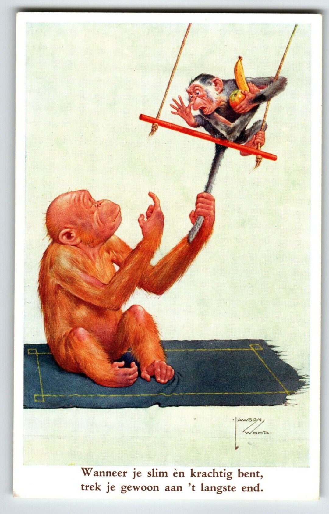 Monkey Pulls Chimps Tail Postcard Larson Wood Signed Fantasy - Etsy