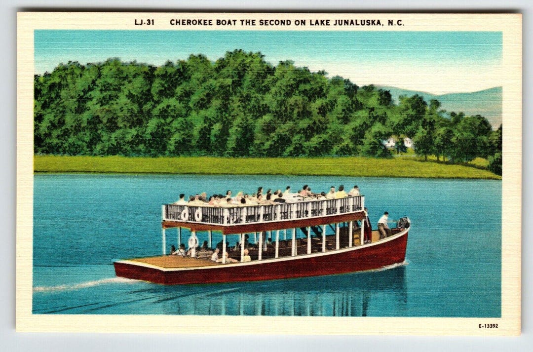 Cherokee Boat Lake Junaluska North Carolina Linen Postcard Unused NC ...