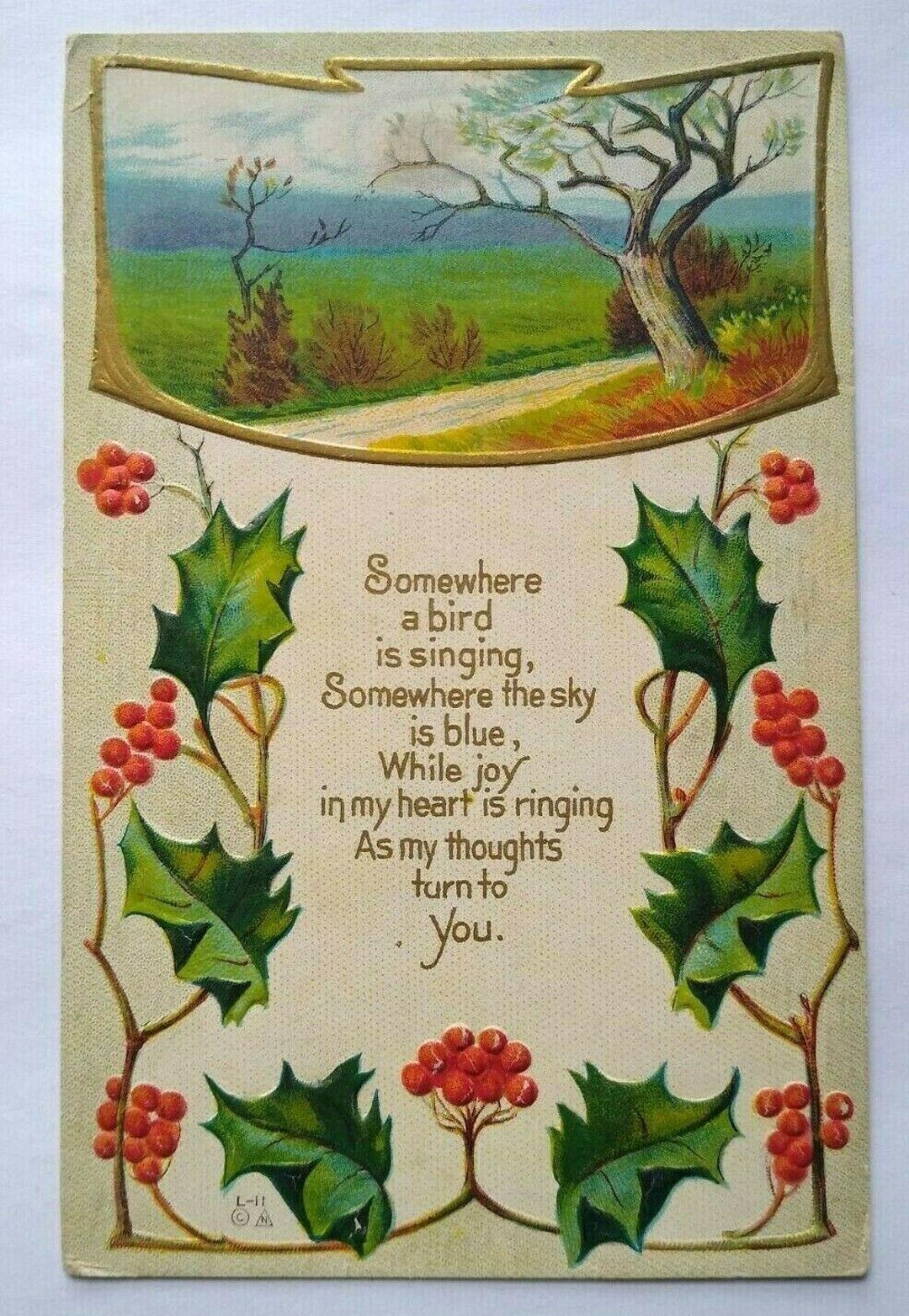 Vintage Christmas Postcard Holly Poem Series L-11 Nash Embossed Wheeler ...