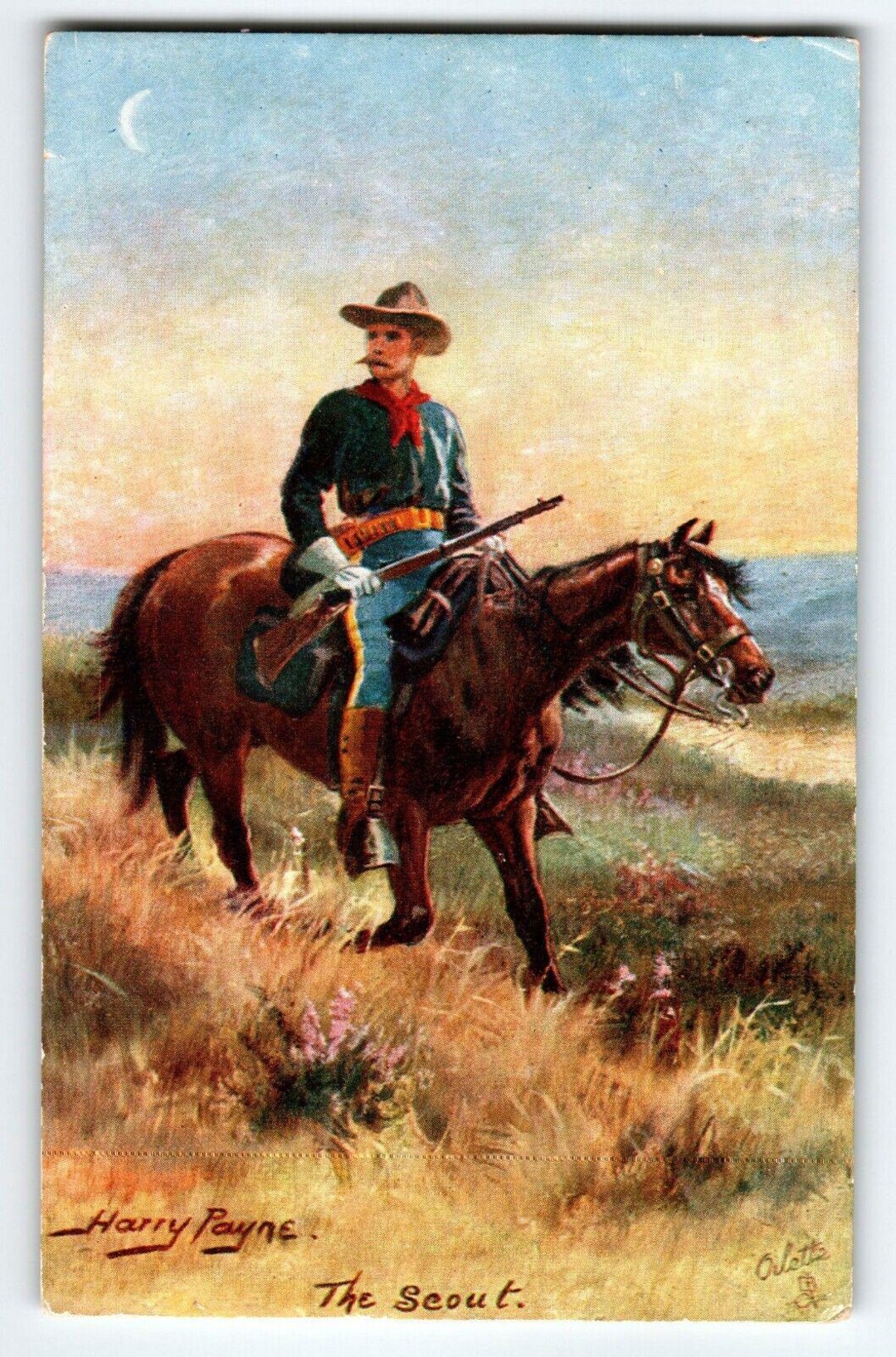 The Wild West the Scout Cowboy Horses Postcard Raphael Tuck Harry Payne ...
