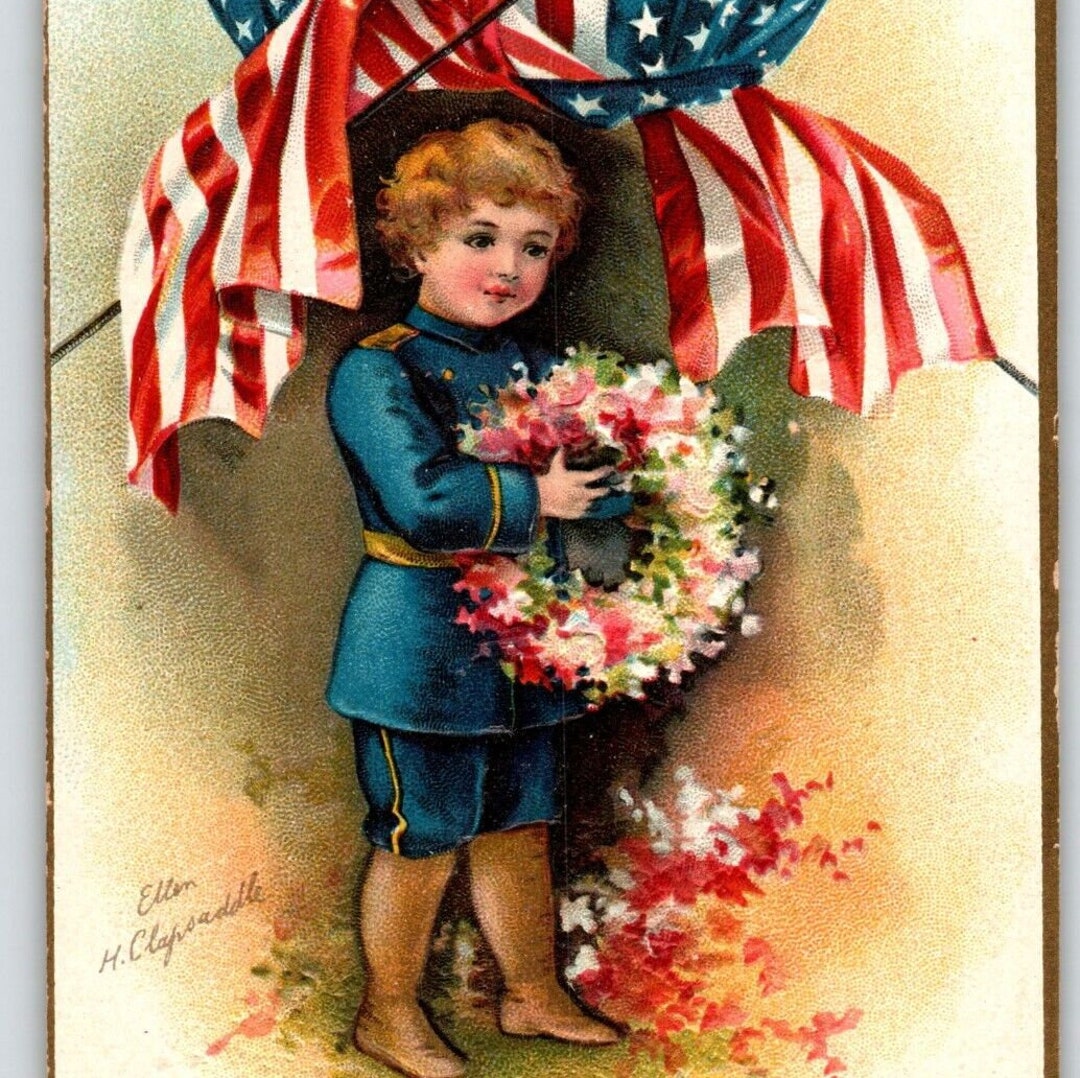 Memorial Decoration Day Postcard Ellen Clapsaddle Patriotic Boy ...