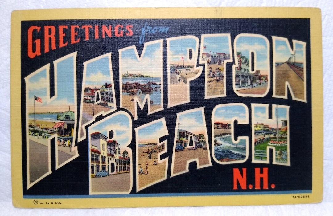 Greetings From Hampton Beach New Hampshire Big Letter Postcard Linen ...
