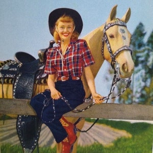 Cowgirl With Horse Art Print 1940's Western Ranch Lithograph Women ...