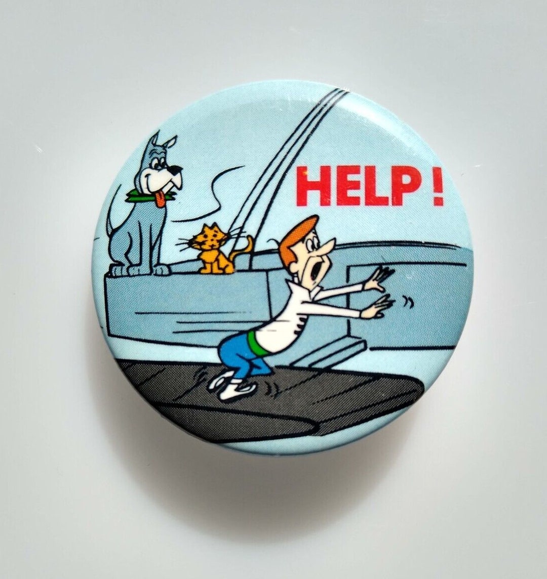 Jetsons Help Treadmill George & Astro Dog Pinback Button Badge 1983 ...