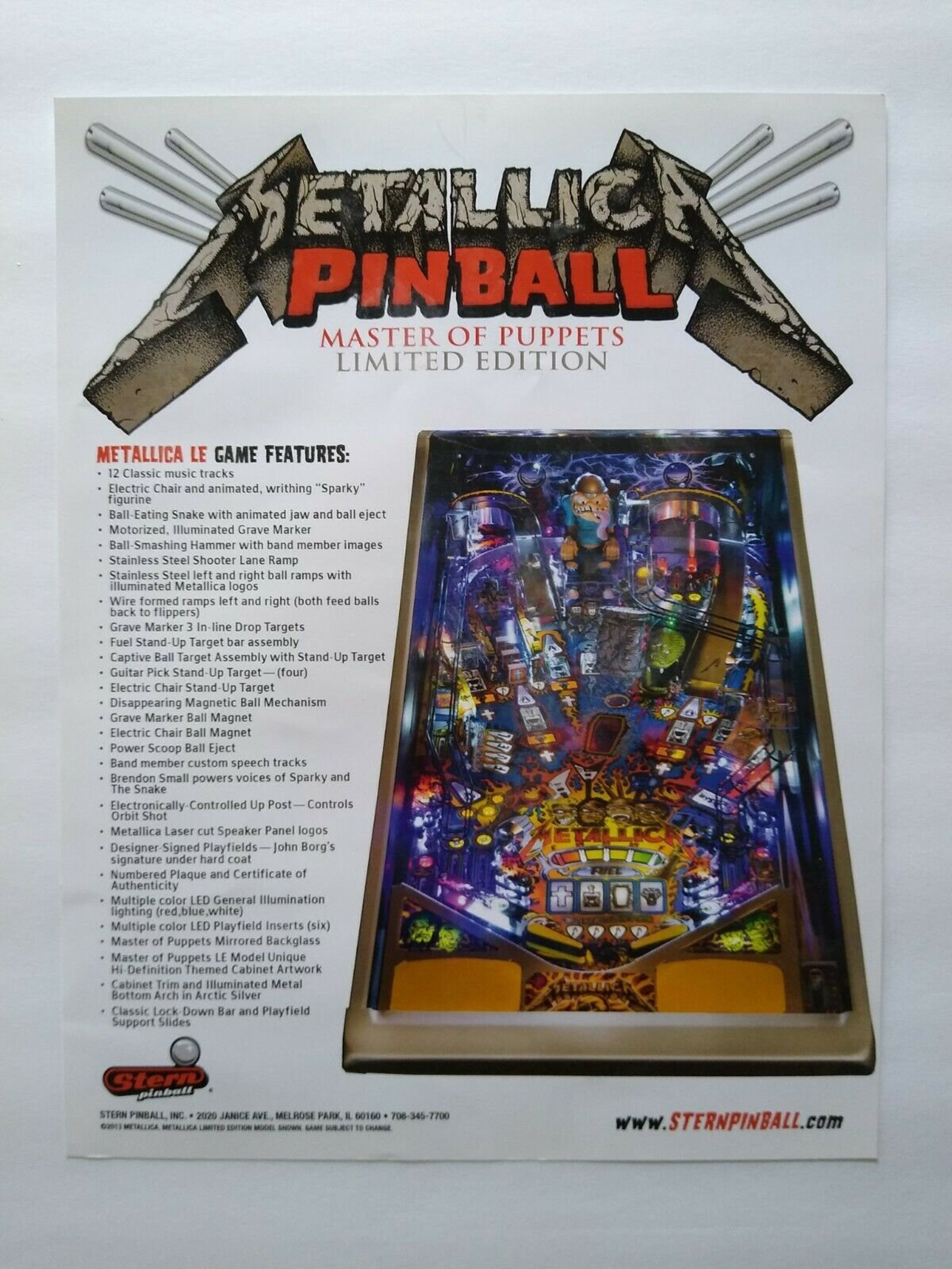 Metallica Limited Edition Pinball FLYER Original 2013 Heavy | Etsy