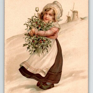 Christmas Postcard Dutch Girl Windmills Ernest Nister London 1908 ...