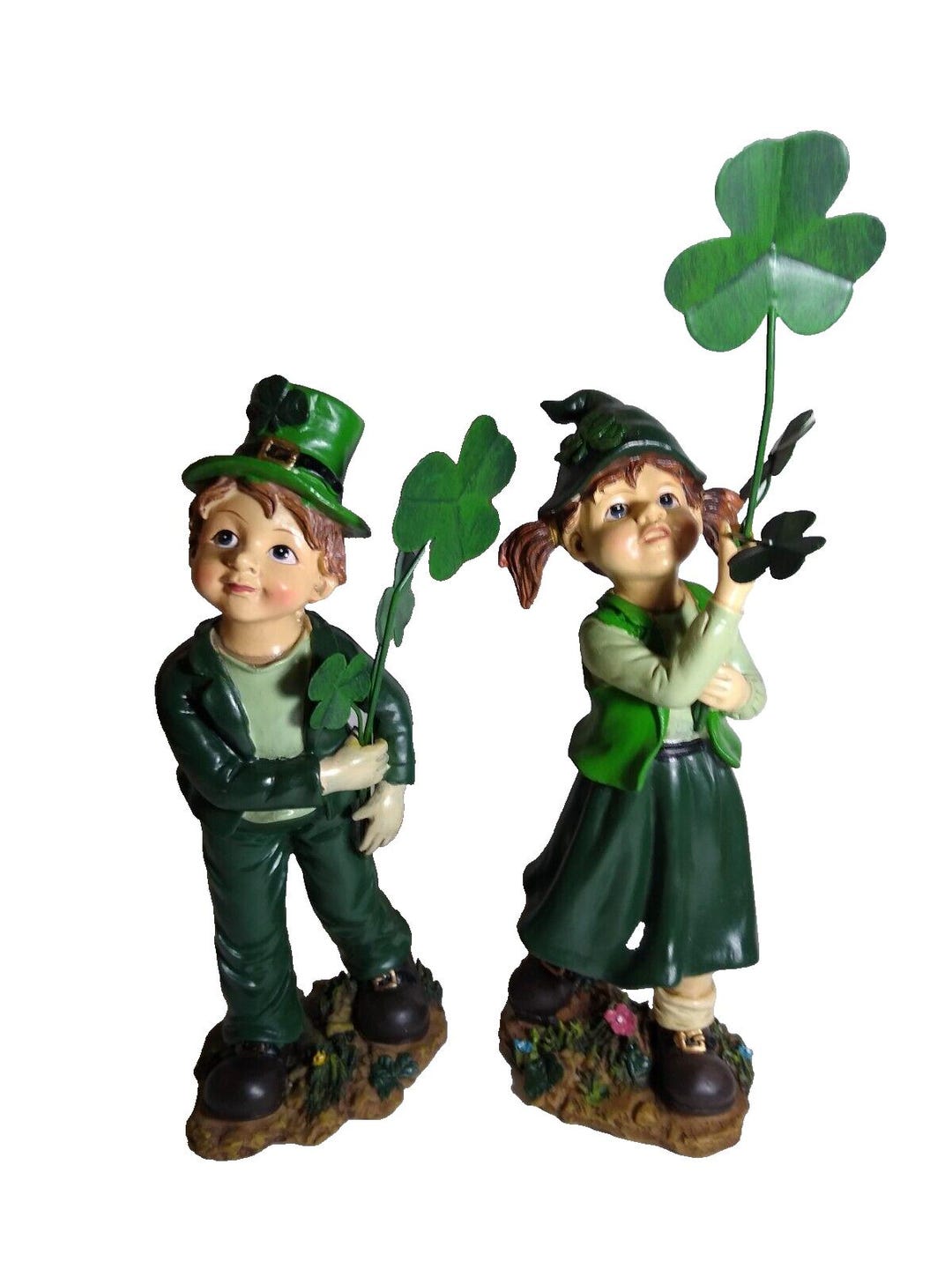 2 Vintage Irish Lassie Garden Statues Resin Metal Shamrocks Ireland ...