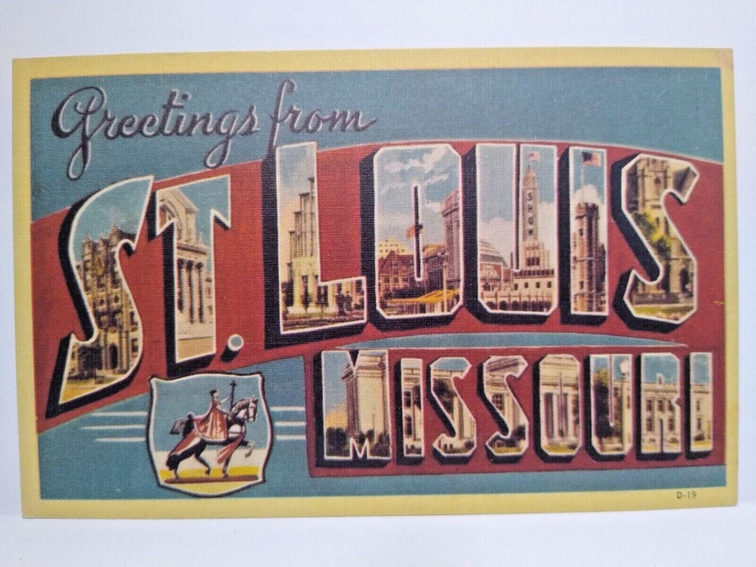 Greetings From St Louis Missouri Large Big Letter Postcard Linen Dexter ...