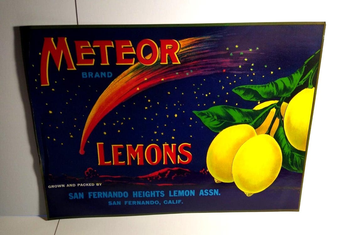 Meteor Brand Lemons Fruit Crate Label Space Age Comet Art Original ...
