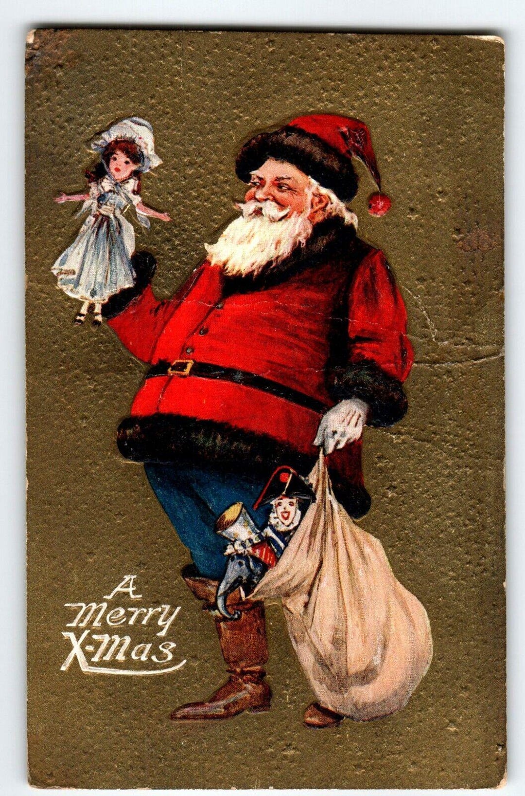 Santa Claus Holding Elephant Toys & Doll Christmas Postcard Archie Gunn ...