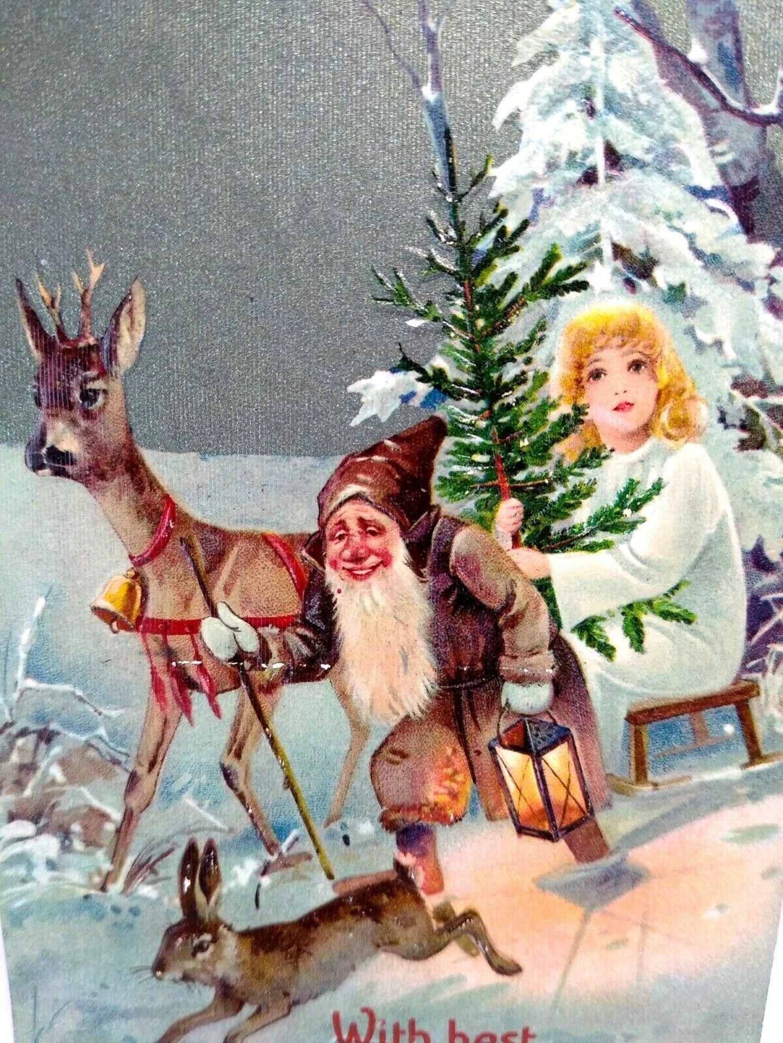 Christmas Postcard Dwarf Lantern Rabbit Deer Fantasy John - Etsy