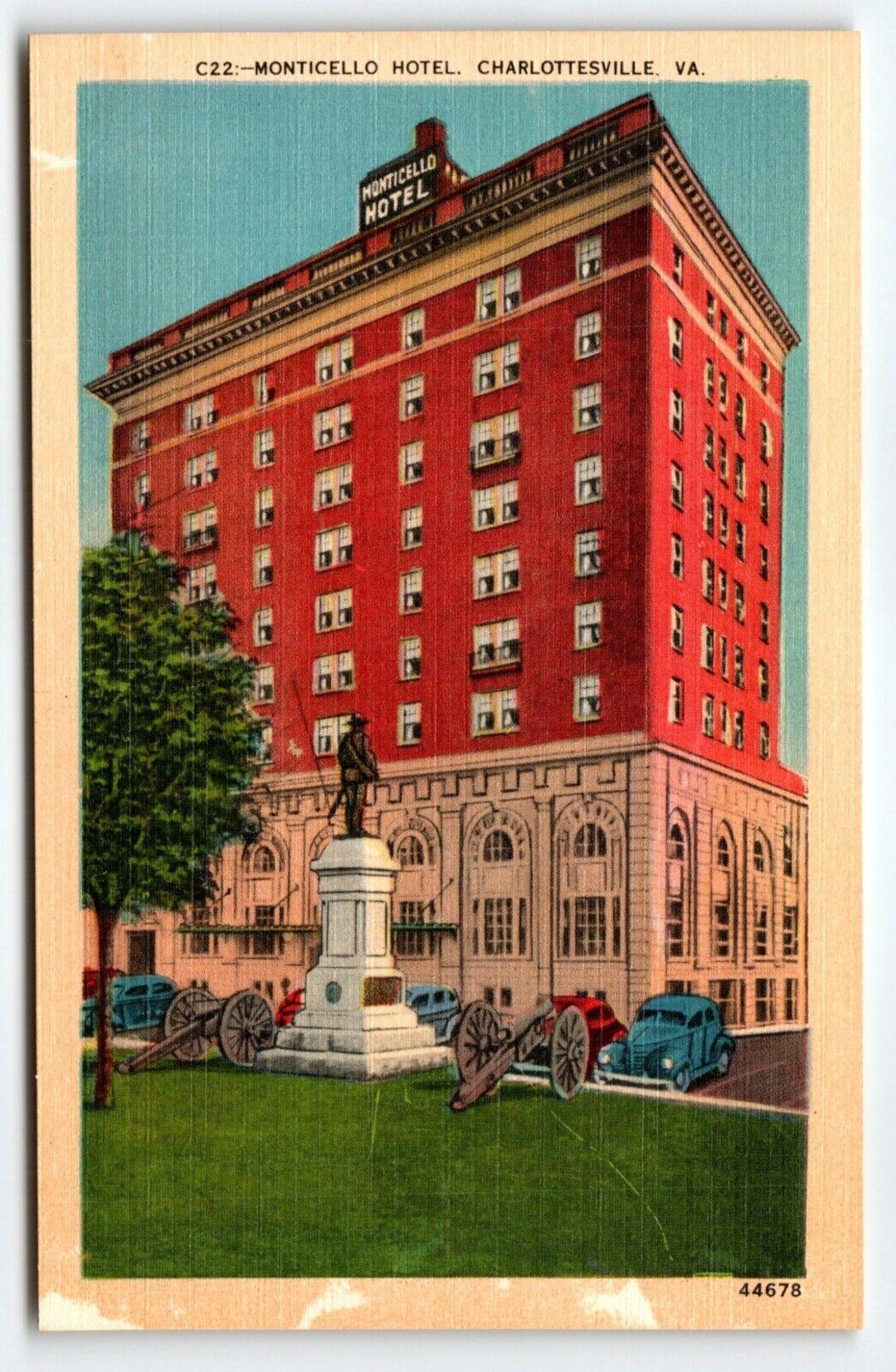Monticello Hotel Old Cars Charlottesville Virginia Postcard Vintage ...