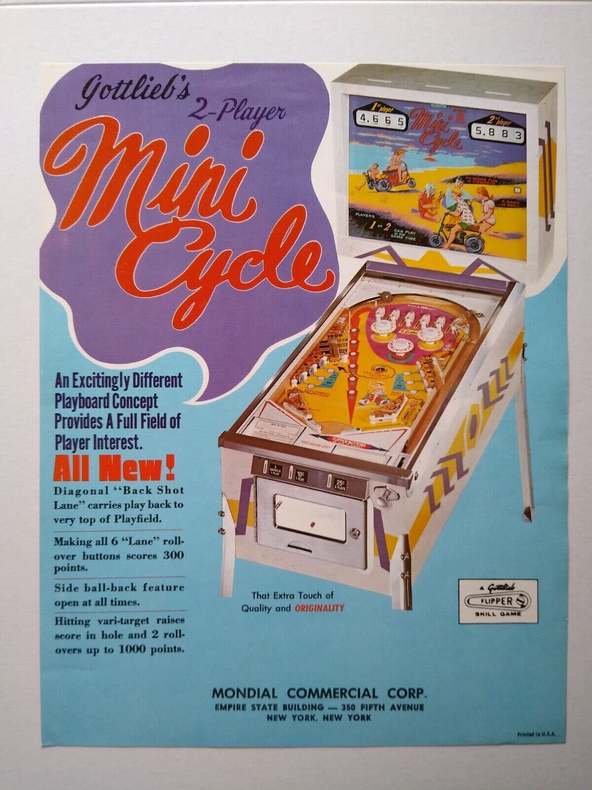 Mini Cycle Pinball Flyer Original Vintage 1970 Game Art - Etsy