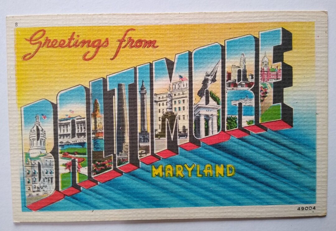 Greetings From Baltimore Maryland Large Big Letter Postcard Linen ...