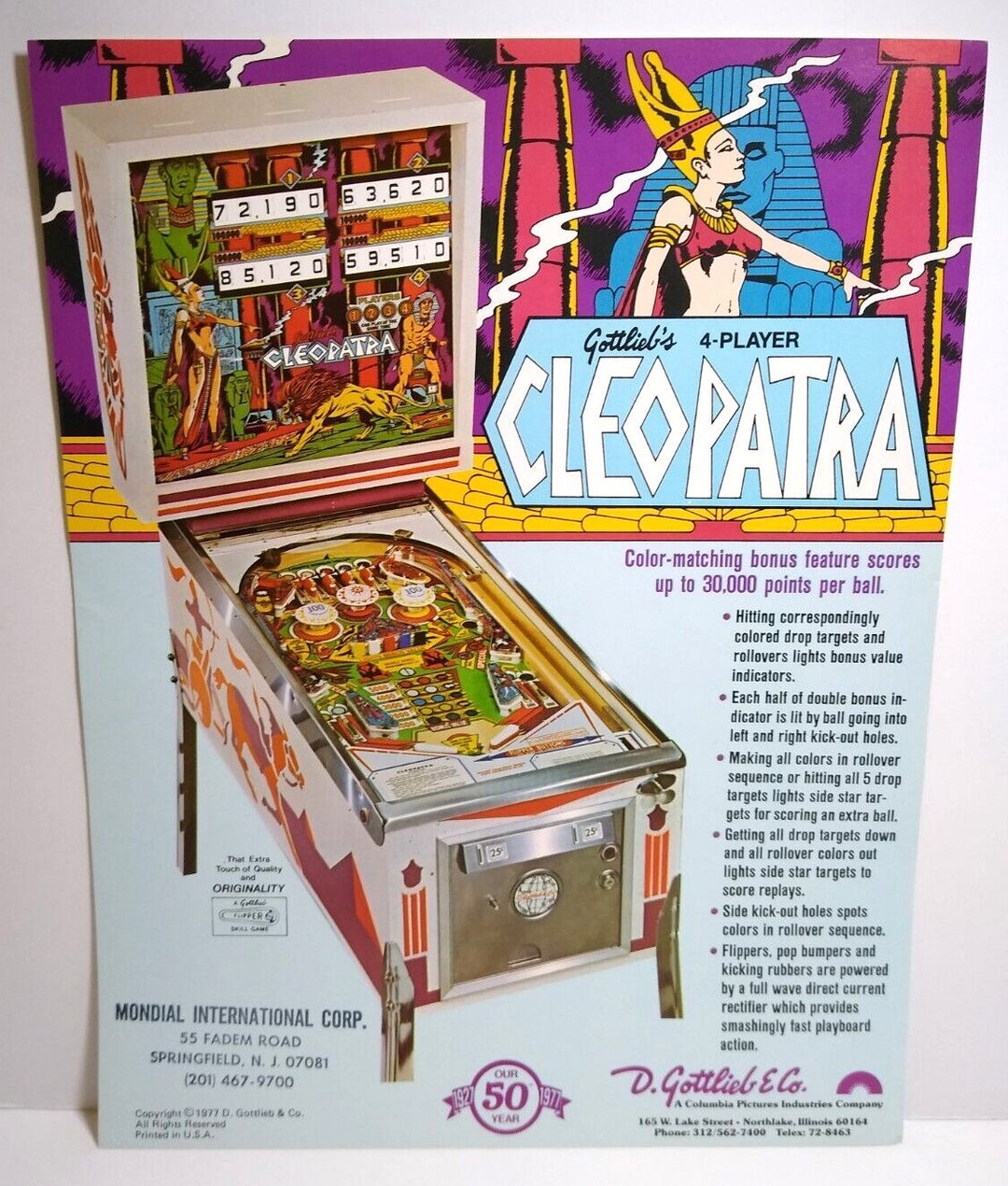 Cleopatra Pinball Machine Flyer Vintage 1977 Game Art 8.5 X 11 Promo ...