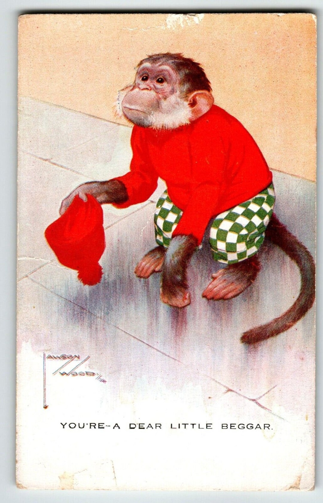 Dressed Monkey Chimp Postcard Larson Wood Signed Fantasy - Etsy