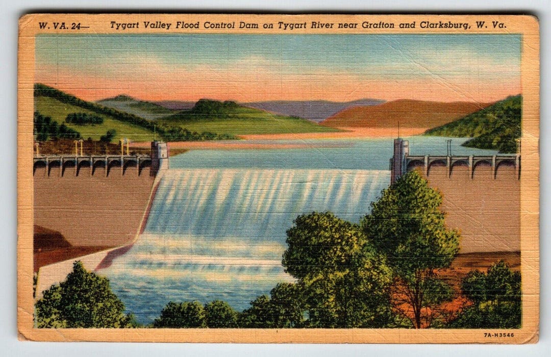 Postcard Tygart Valley Flood Control Dam West Virginia Tygart River ...