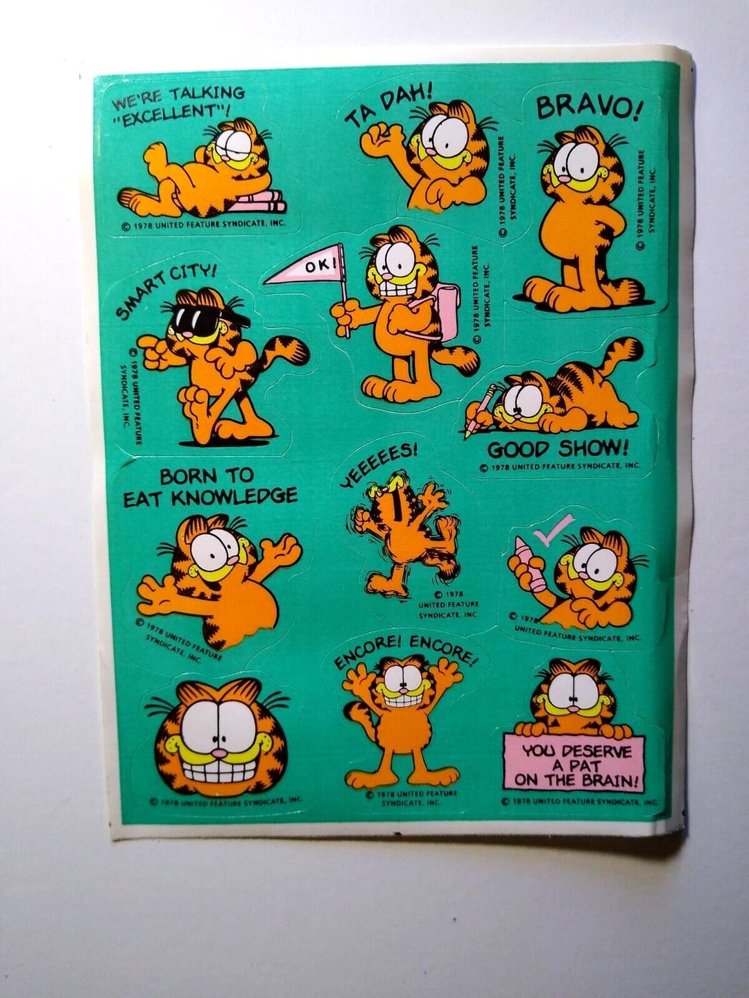 Garfield Sticker Sheet Vintage 1978 United Features Syndicates Orange ...