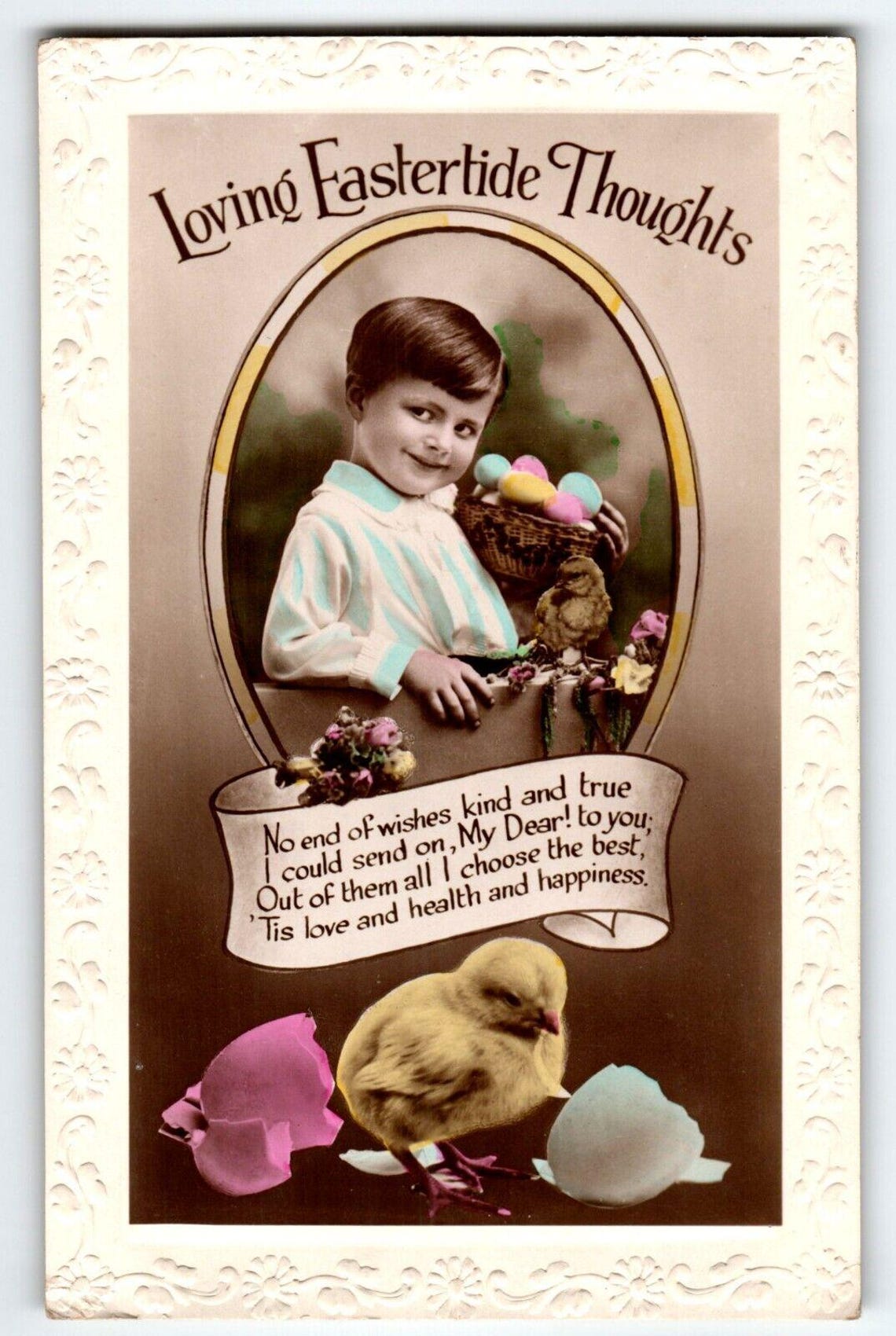 Real Photo Easter Postcard Eastertide Thoughts Child Egg Embossed ...